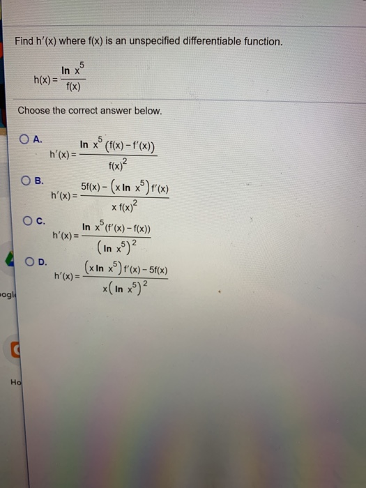 Solved Find h'(x) where f(x) is an unspecified | Chegg.com