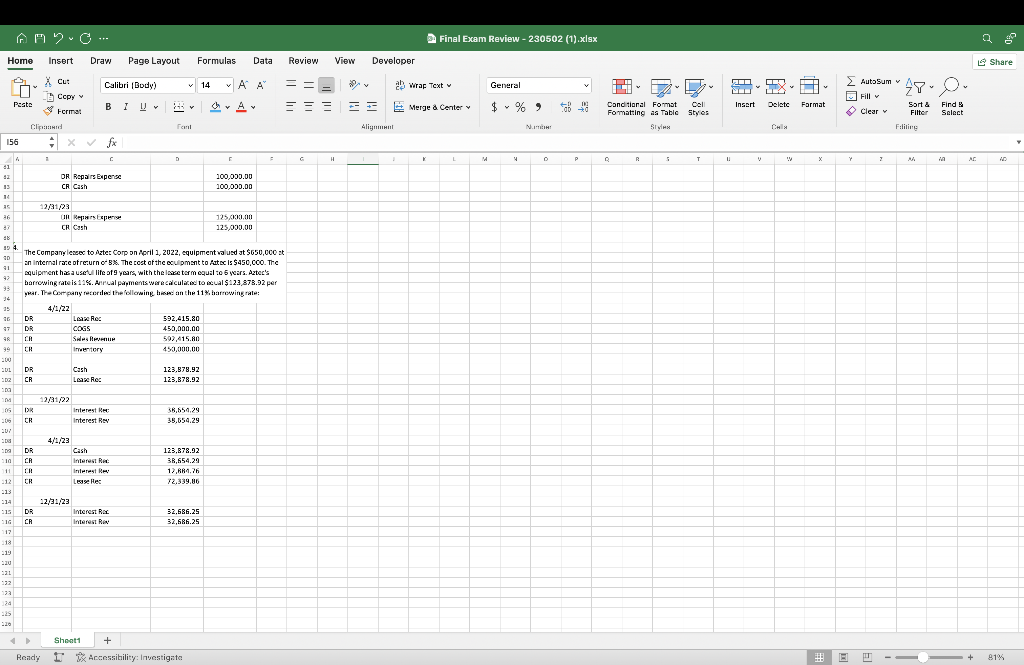 Home Insert Draw Page Layout Formulas Data Review | Chegg.com