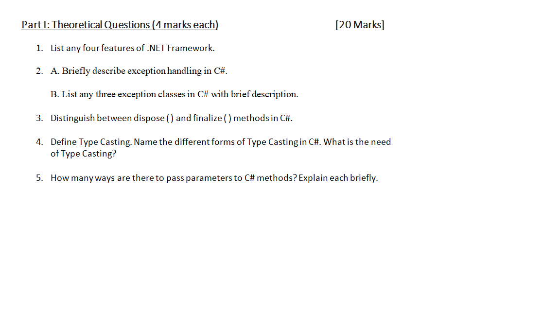 Solved Part1: Theoretical Questions (4 marks each) [20 | Chegg.com