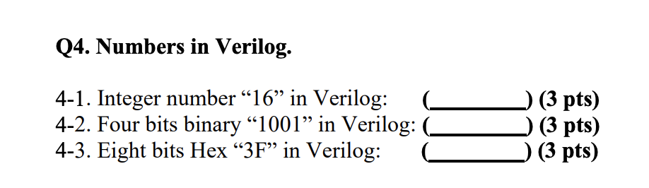 Solved Q4. Numbers in Verilog. 4-1. Integer number“16” in | Chegg.com