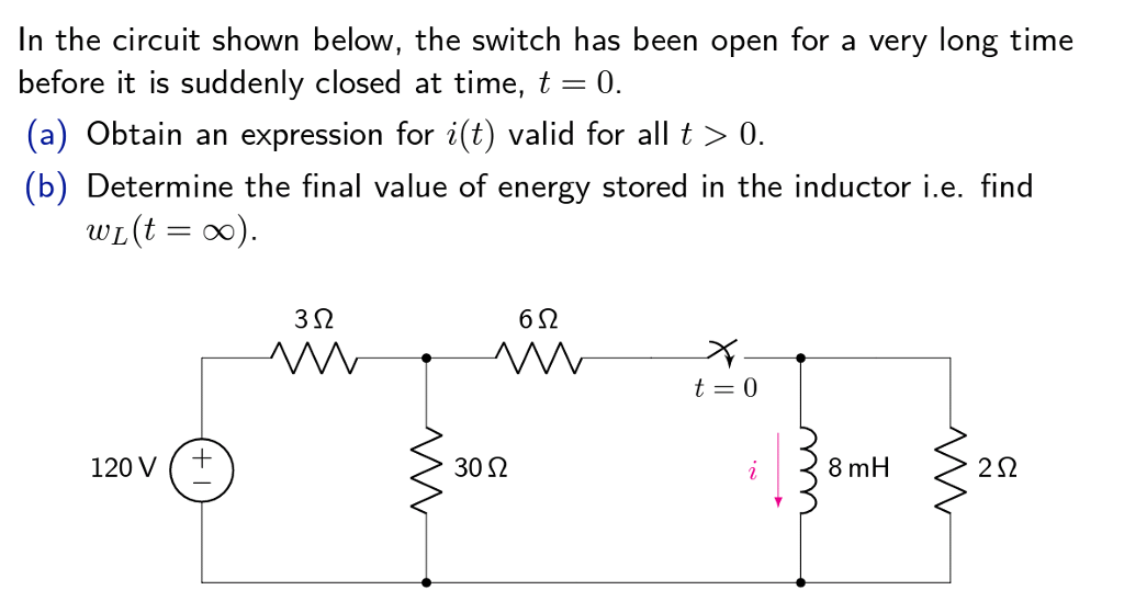 Solved In the circuit shown below, the switch has been open | Chegg.com