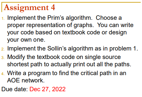 Solved 1. Implement the Prim's algorithm. Choose a proper | Chegg.com