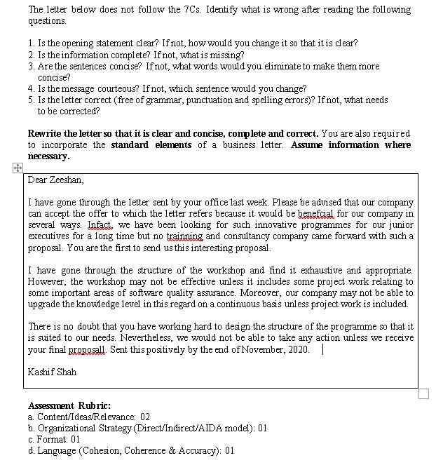 Solved The letter below does not follow the 7Cs. Identify | Chegg.com