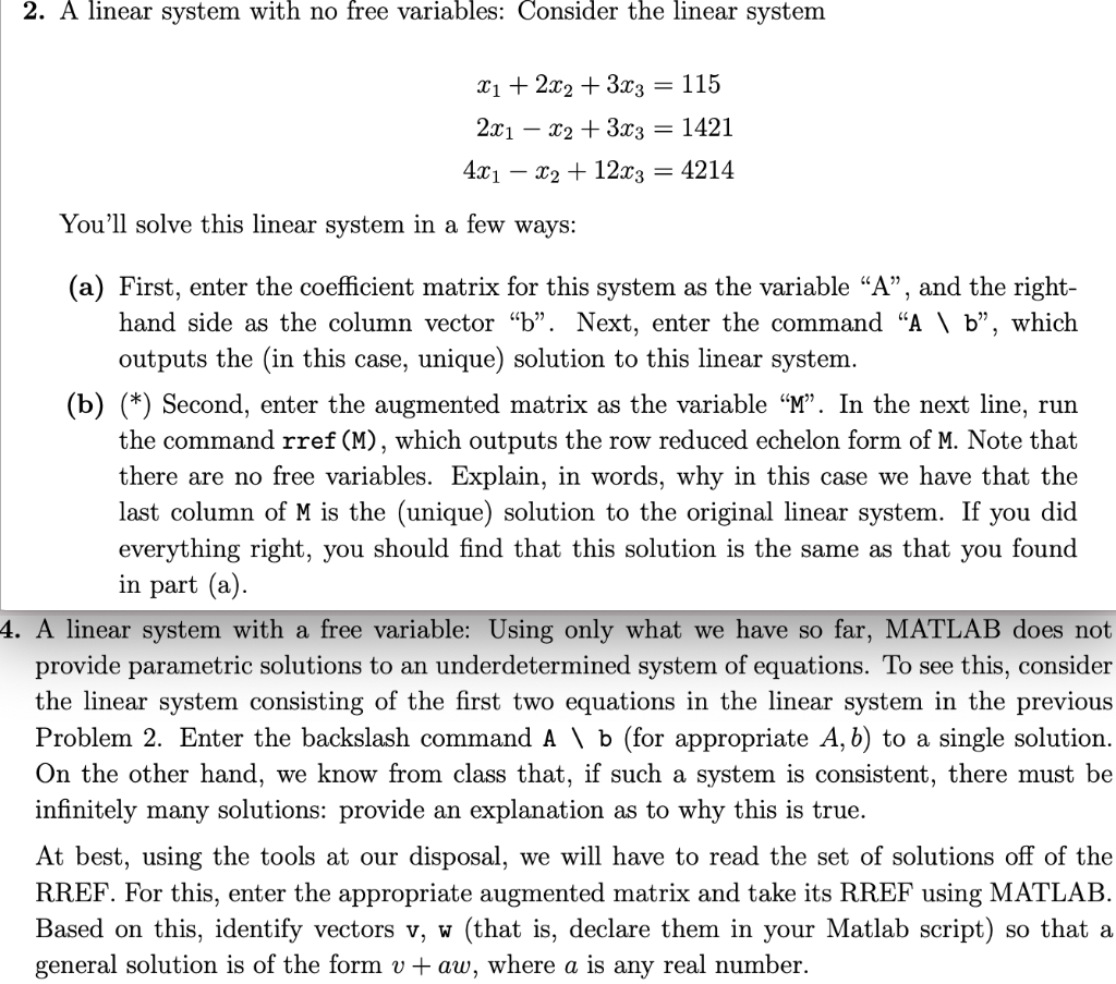 Solved 2. A linear system with no free variables: Consider | Chegg.com