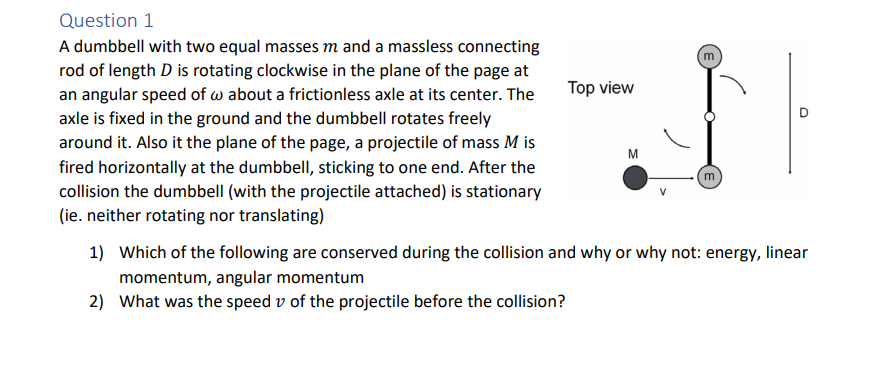 Solved Question 1 A dumbbell with two equal masses m and a | Chegg.com
