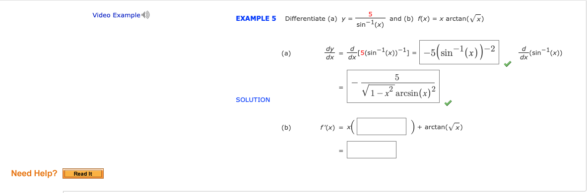 Solved EXAMPLE 5 Differentiate (a) y=sin−1(x)5 and (b) | Chegg.com