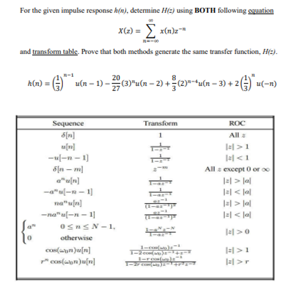Solved For the given impulse response h(n), determine H(z) | Chegg.com