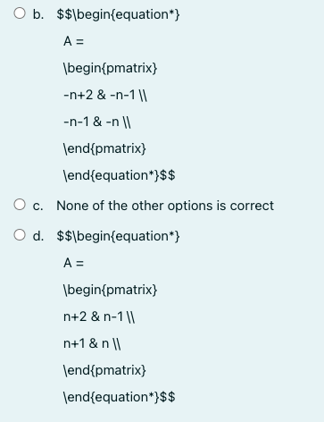 Solved Find, in terms of n , the inverse of the matrix $ | Chegg.com