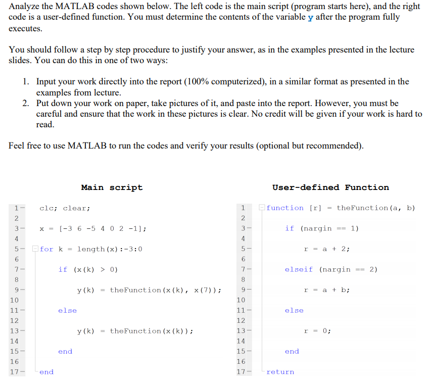 Solved Analyze the MATLAB codes shown below. The left code | Chegg.com