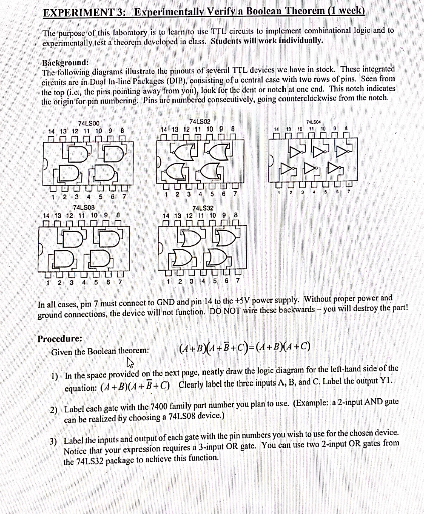 Solved EXPERIMENT 3: Experimentally Verify a Boolean Theorem | Chegg.com