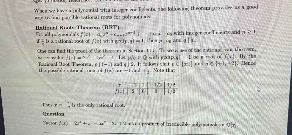 Solved When we have a polynomial with integer coefficients, | Chegg.com