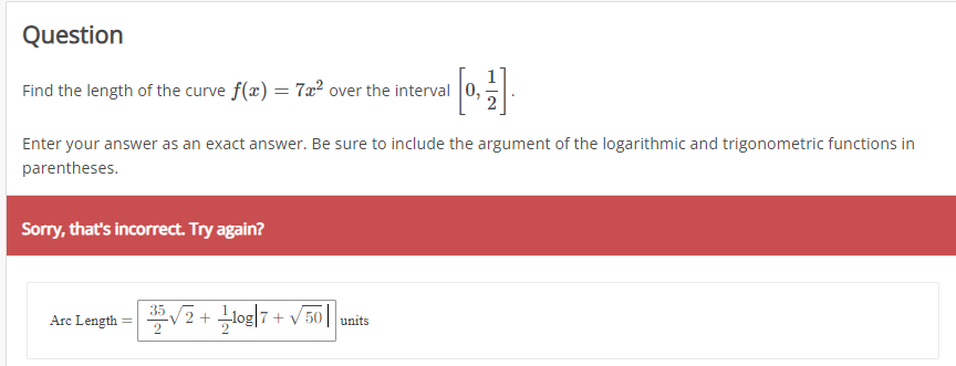 ind the length of the curve f(x)=7x2 over the | Chegg.com