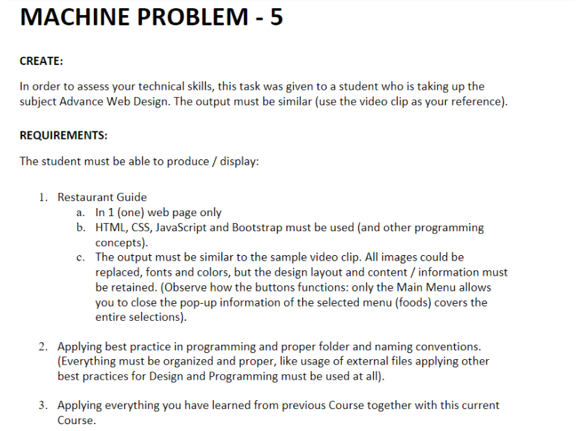 Solved MACHINE PROBLEM - 5 CREATE: In order to assess your | Chegg.com