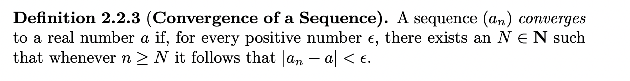 Solved Definition 2.2.3 (Convergence of a Sequence). A | Chegg.com