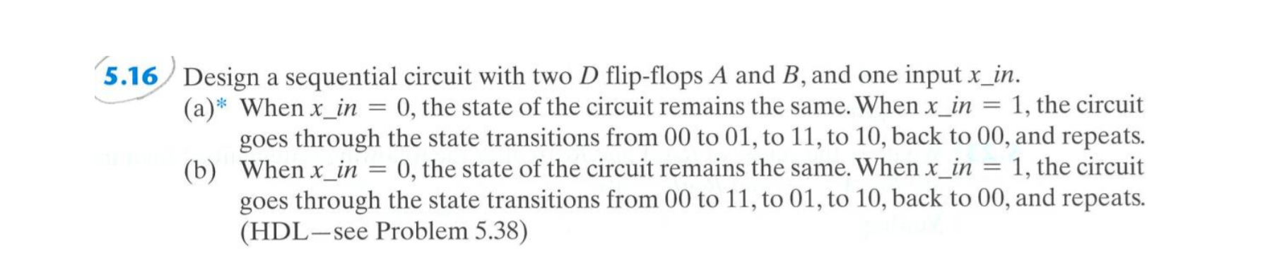 Solved 5.16 Design a sequential circuit with two D | Chegg.com