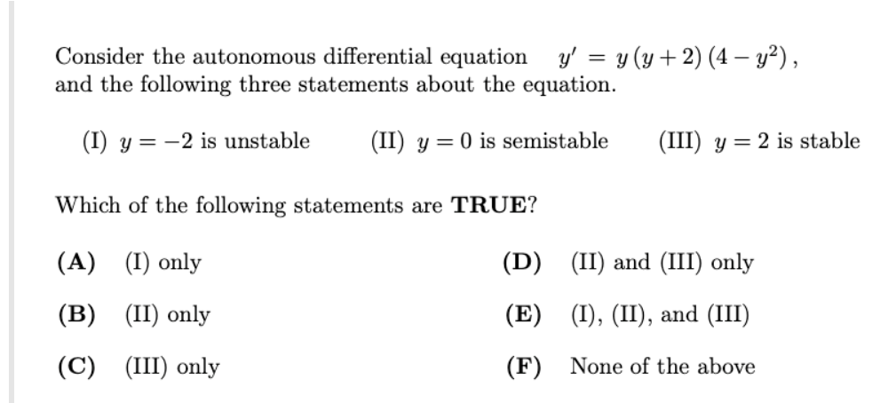 Solved Consider the autonomous differential equation y' = | Chegg.com