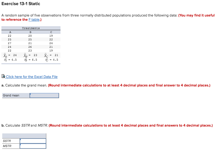 Exercise 13-1 Static A random sample of five | Chegg.com