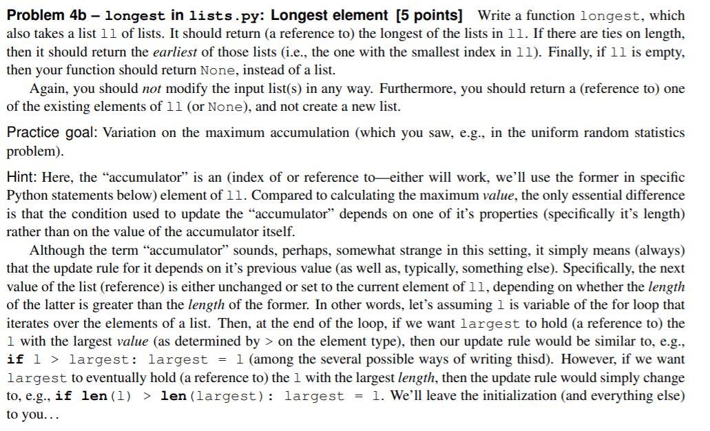 Solved Problem 4a - lengths in lists.py: List of lengths [5 | Chegg.com