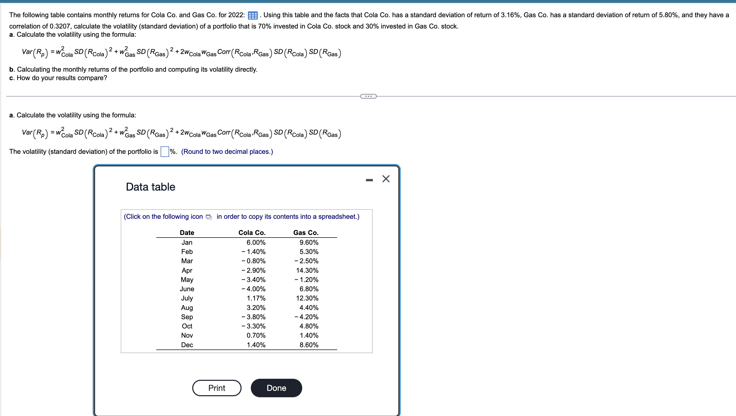 Solved correlation of 0.3207 , calculate the volatility | Chegg.com