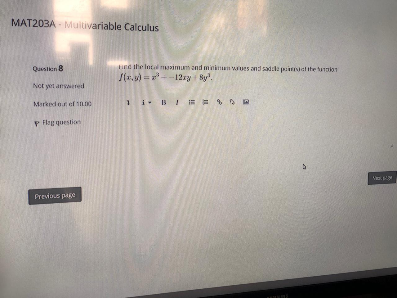 Solved MAT203A - Multivariable Calculus Question 8 Find the | Chegg.com