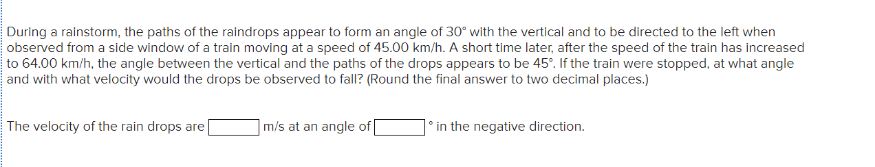 Solved During a rainstorm, the paths of the raindrops appear | Chegg.com