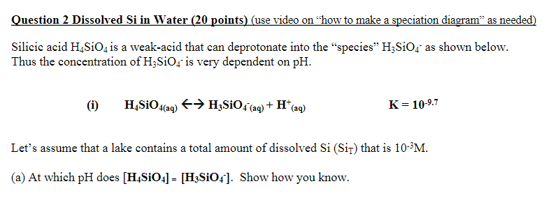 Solved Question 2 Dissolved Si in Water (20 points) (use | Chegg.com