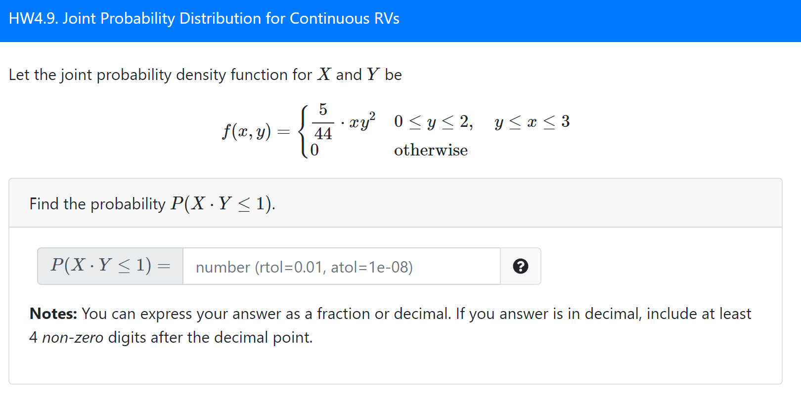 Solved HW4.9. Joint Probability Distribution for Continuous | Chegg.com