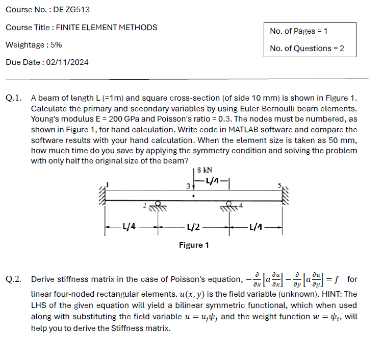 Solved FEM questionsCourse No. ﻿: DE ZG513Course Title : | Chegg.com