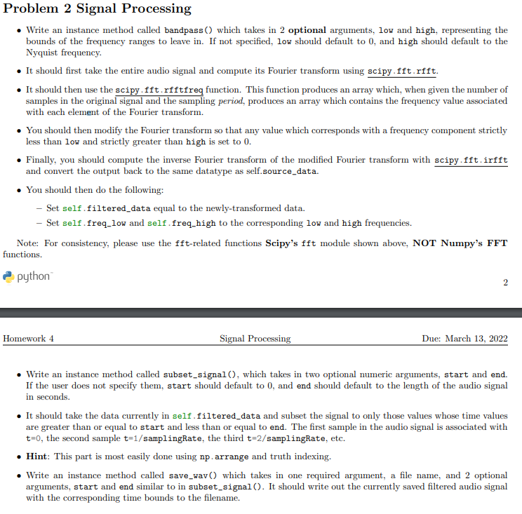 Problem 2 Signal Processing • Write an instance | Chegg.com