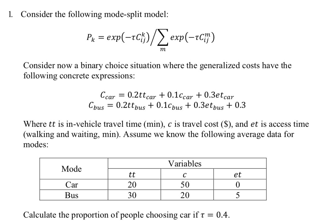 Consider the following mode-split model 1 сә т | Chegg.com