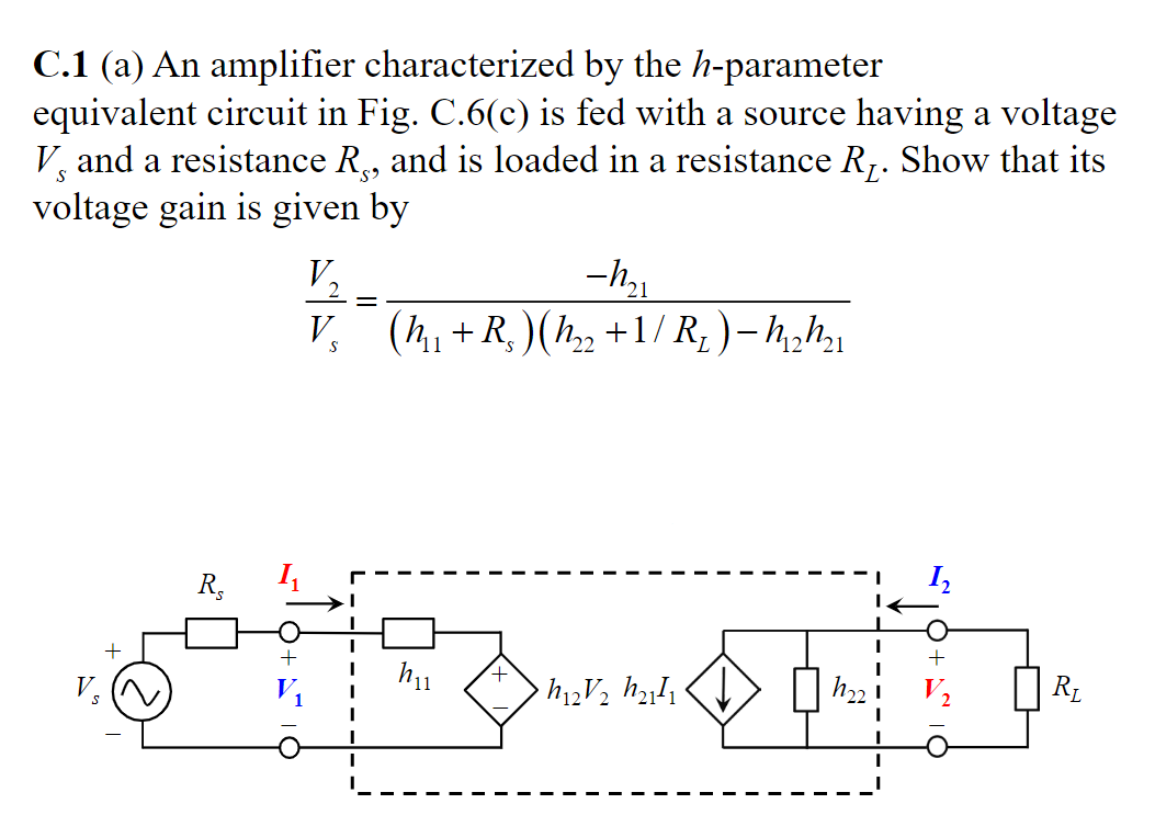 Solved C.1 (a) An amplifier characterized by the h-parameter | Chegg.com