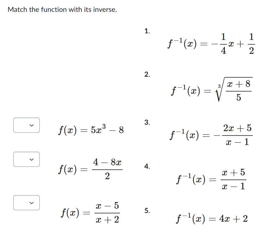 Solved Match The Function With Its Inverse 1
