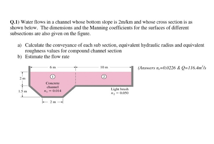 Solved Q.1) Water flows in a channel whose bottom slope is | Chegg.com