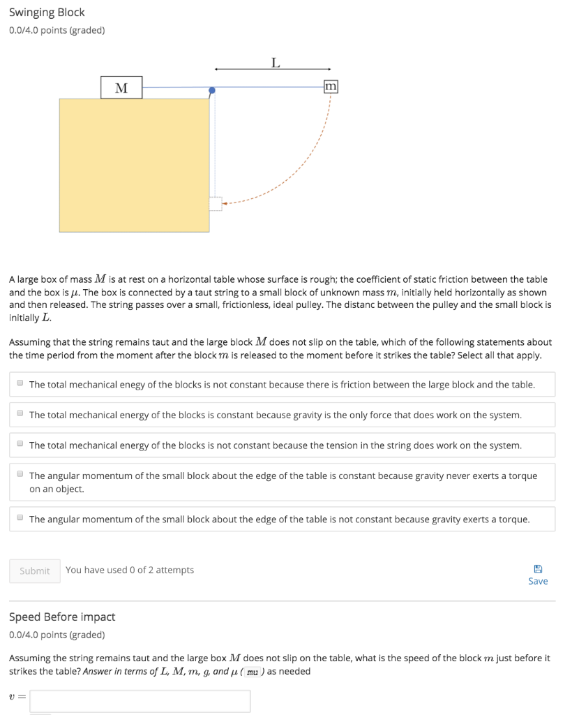 Solved Swinging Block 0.0/4.0 points (graded) L M m A large | Chegg.com