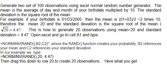 Solved Generate two set of 100 ﻿observations using excel | Chegg.com