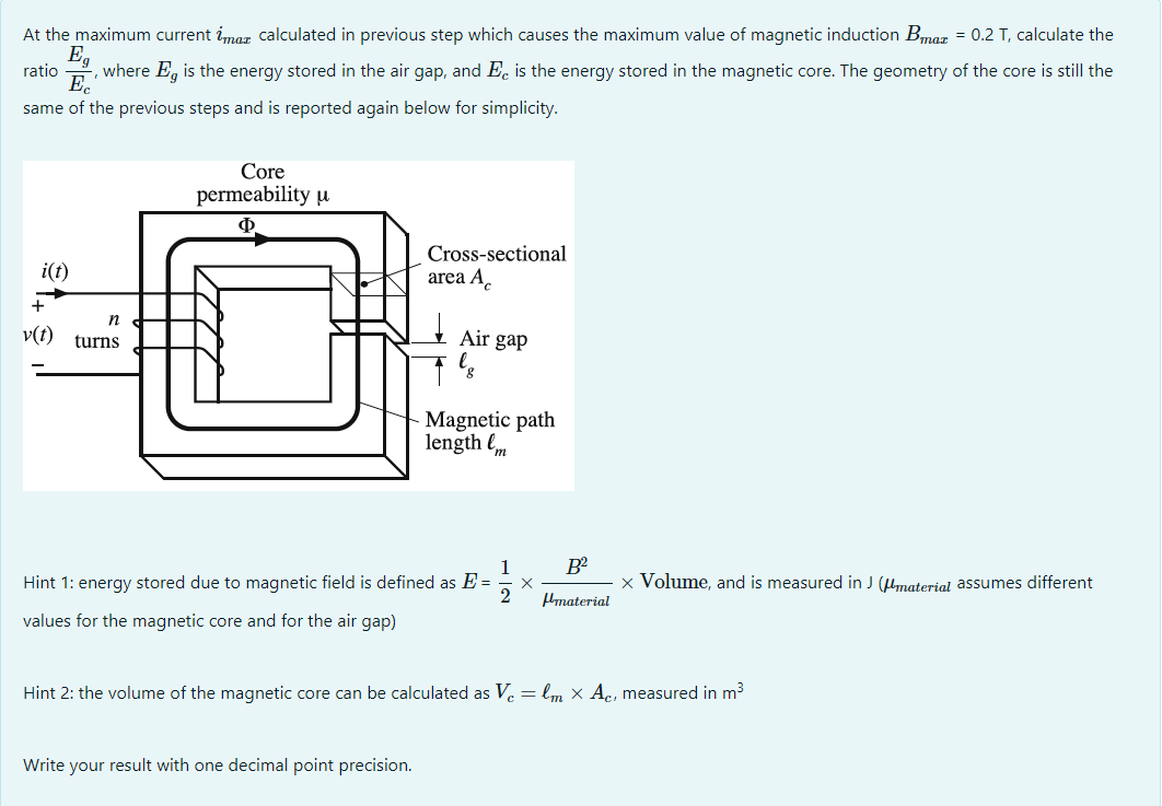 Solved At the maximum current imar calculated in previous | Chegg.com
