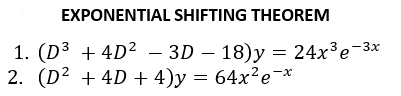 Solved EXPONENTIAL SHIFTING THEOREM 1. (D3 + 4D2 – 3D – 18)y | Chegg.com