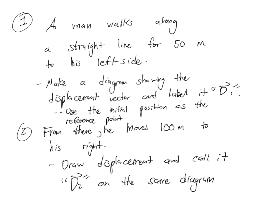 Solved (1) A man walks along a straight line for 50 m to his | Chegg.com