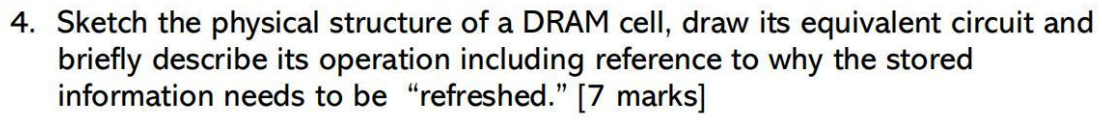 Solved Sketch the physical structure of a DRAM cell, draw | Chegg.com