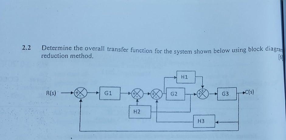 Solved 2.2 Determine the overall transfer function for the | Chegg.com