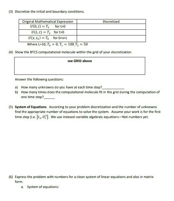Numerical Methods PDE-BTCS Cass Exercise. | Chegg.com