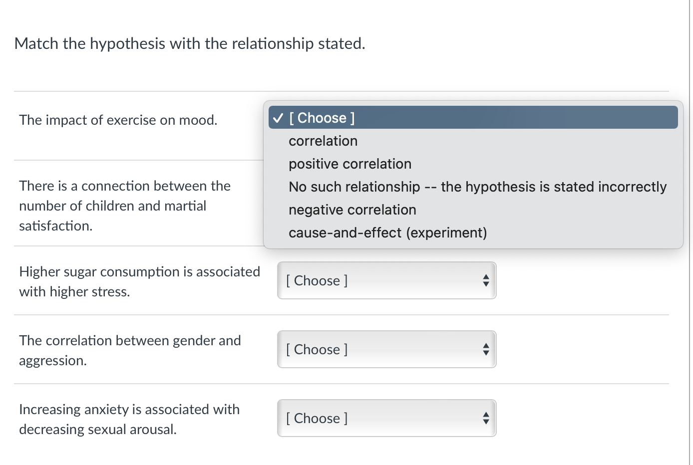 Solved Match the hypothesis with the relationship stated. | Chegg.com