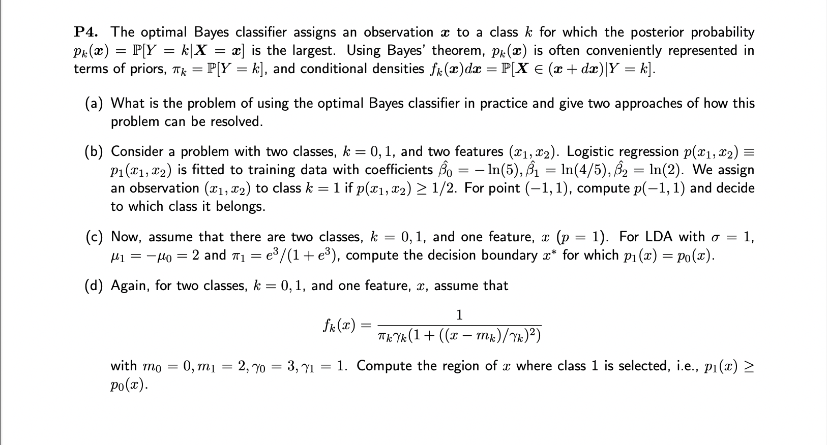 P4 The Optimal Bayes Classifier Assigns An