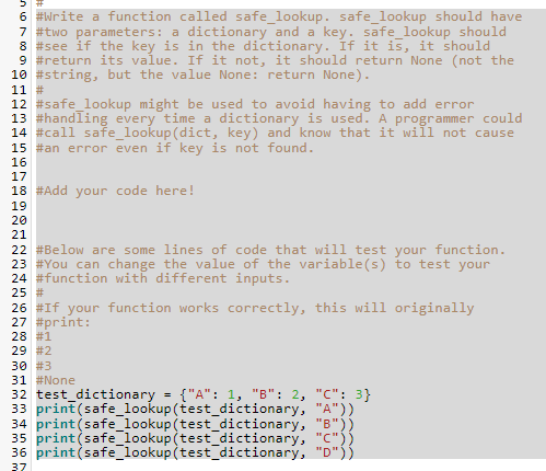 Solved \#Write a function called safe_lookup. safe_lookup | Chegg.com