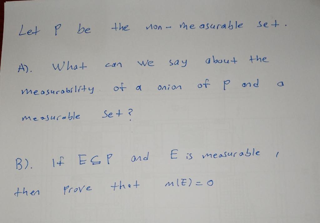 Solved Let P Be The Non Measurable Set A What Can We