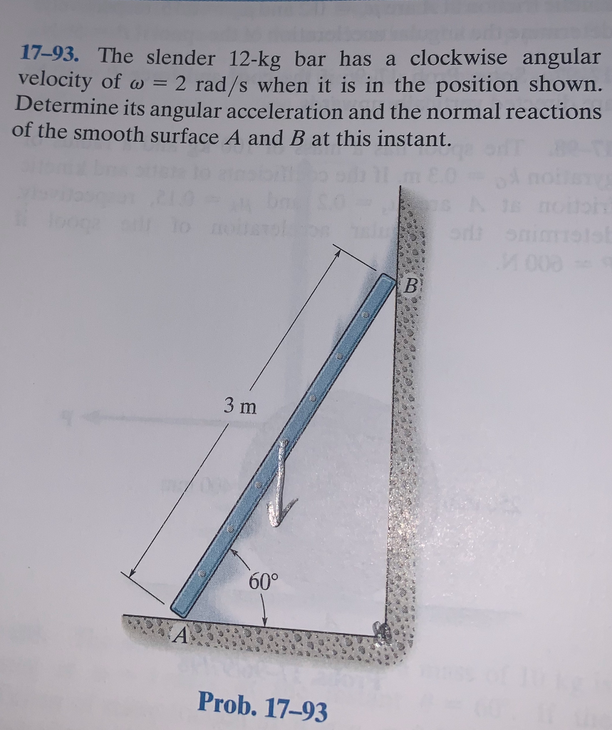 Solved 17–93. The slender 12-kg bar has a clockwise angular | Chegg.com