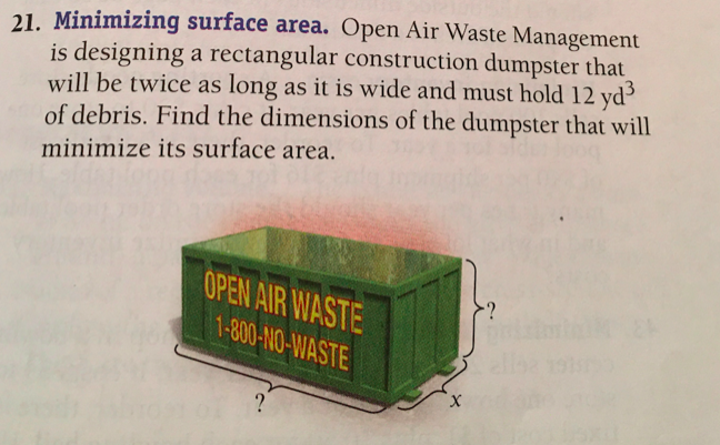 Solved 21. Minimizing surface area. Open Air Waste | Chegg.com