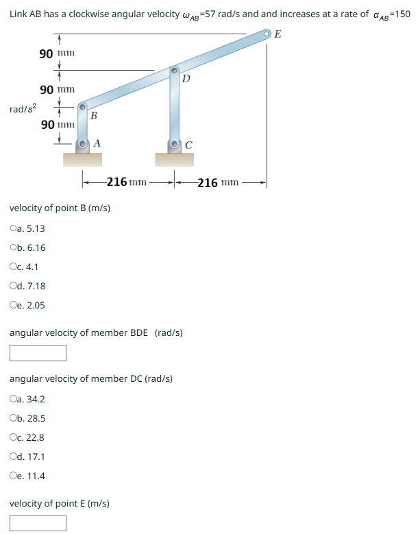 Solved Link \\( A B \\) has a clockwise angular velocity \\( | Chegg.com