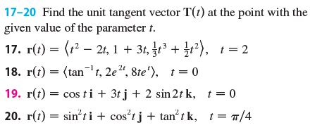 Solved 17-20 Find the unit tangent vector T(t) at the point | Chegg.com