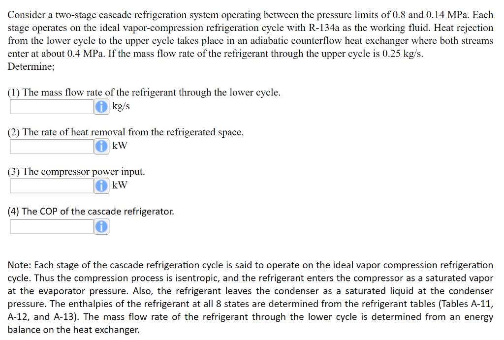 Solved Consider a two-stage cascade refrigeration system | Chegg.com